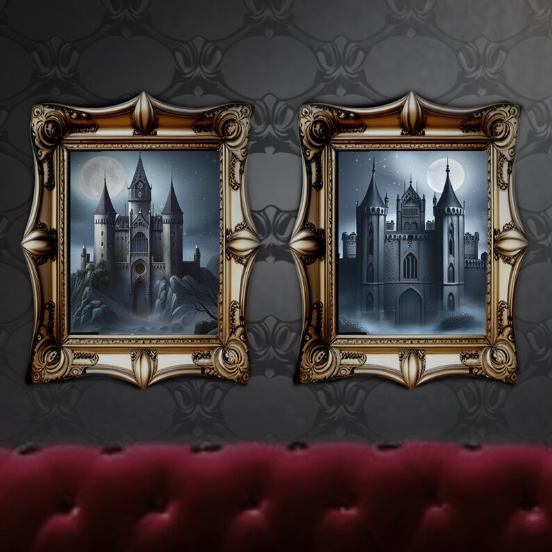 Gothic Castle Wall Art Set of 2 Dark Moody Scenes Ready to - Etsy
