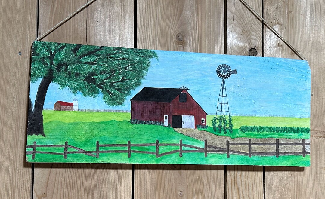 Bird Painting, Reversible Art, Barn, Fields, Windmill on Opposite Side ...