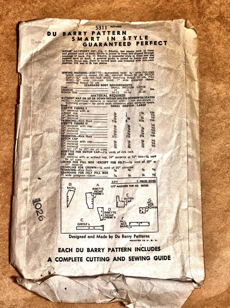 Du Barry 1940's Bibette, Vest, Dutch, Sewing Pattern - Etsy