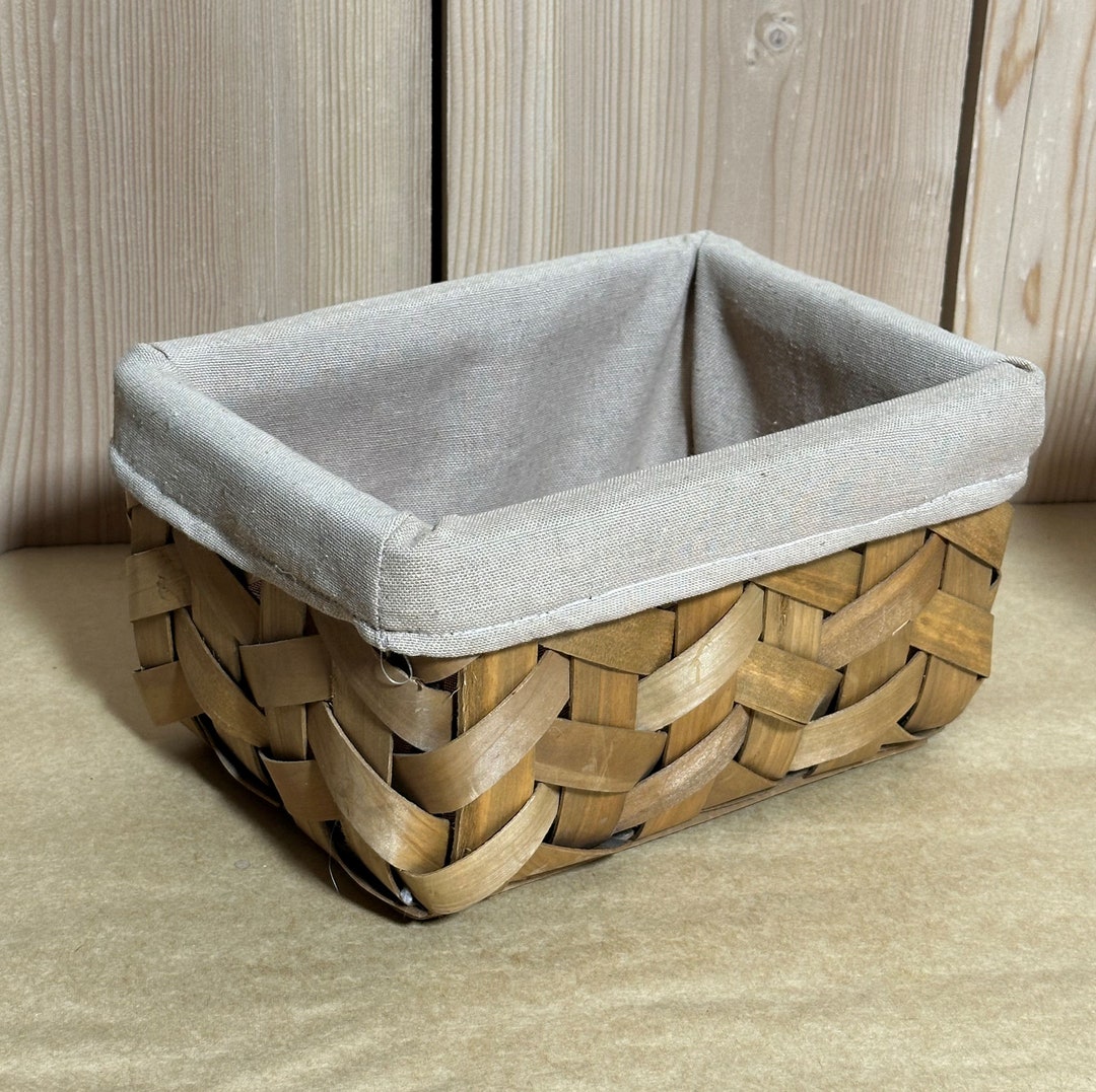 Flat Reed Strip Basket With Liner, Organizer, Decor, Vintage - Etsy