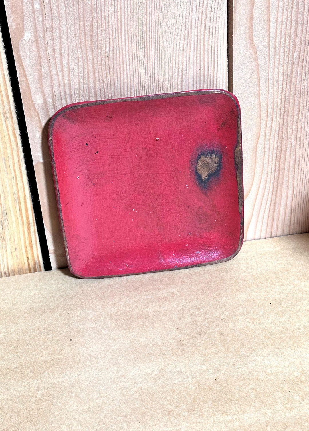 Wooden Square Candle Plate, Painted Distressed Small Plate, Collectible ...