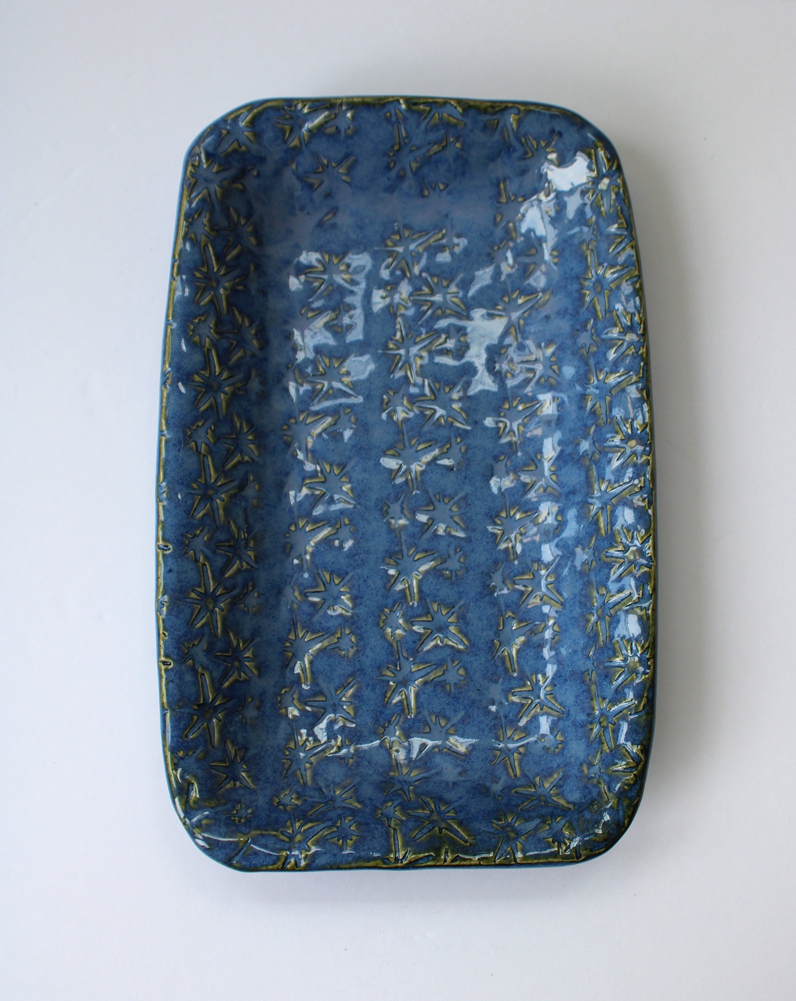 Blue Retro Stars Tray Platter Handmade Pottery Bright Cobalt Ceramic ...