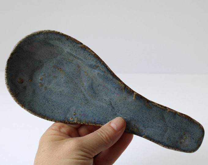 Soft Blue Spoon Rest Hand Built Pottery Floral Pattern Handmade Unique ...