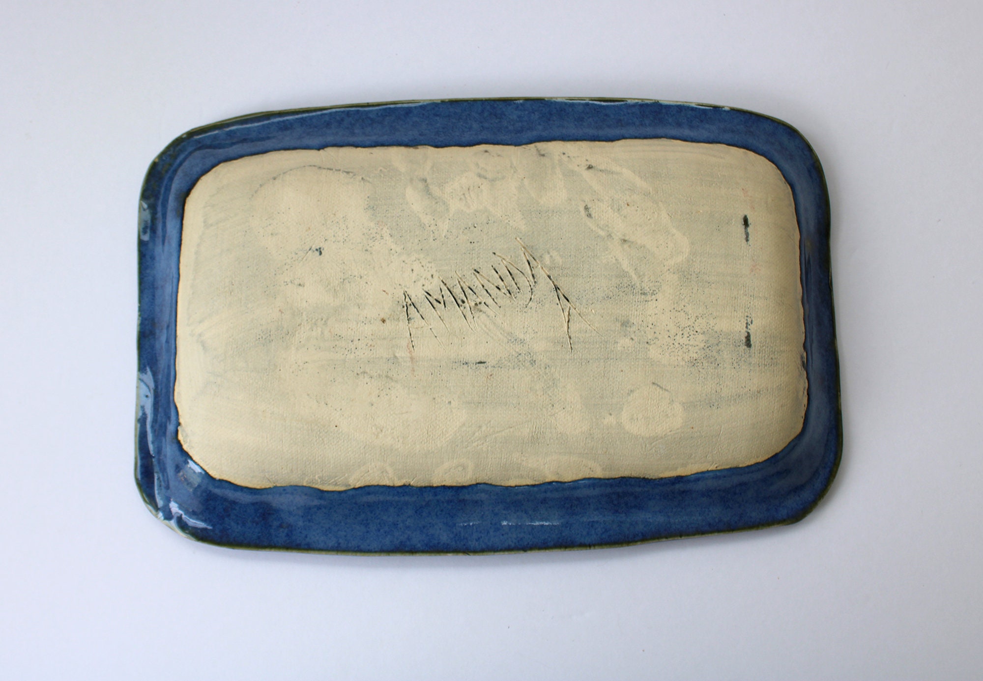 Blue Retro Stars Tray Platter Handmade Pottery Bright Cobalt Ceramic ...