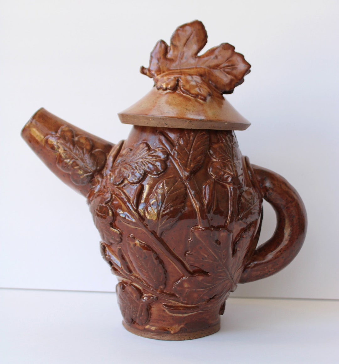 Forest Leaves Boho Teapot Hand Built Sculptural Handmade Pottery Brown ...