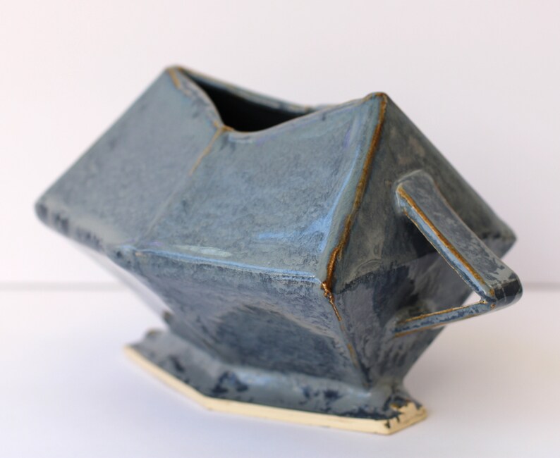 Angular Vase Blue Gray Hand Built Handmade Geometric Cubist Origami ...