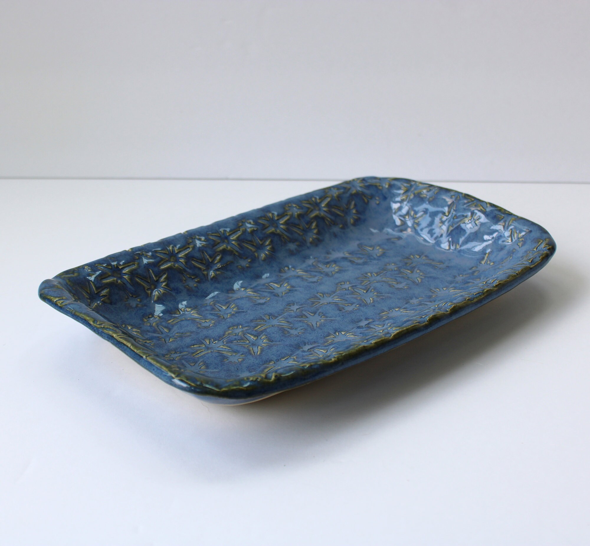 Blue Retro Stars Tray Platter Handmade Pottery Bright Cobalt Ceramic ...