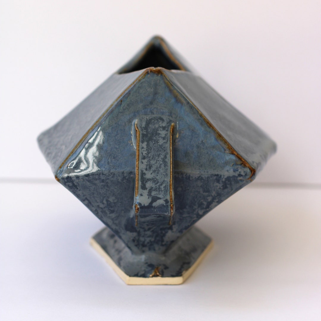 Angular Vase Blue Gray Hand Built Handmade Geometric Cubist Origami ...