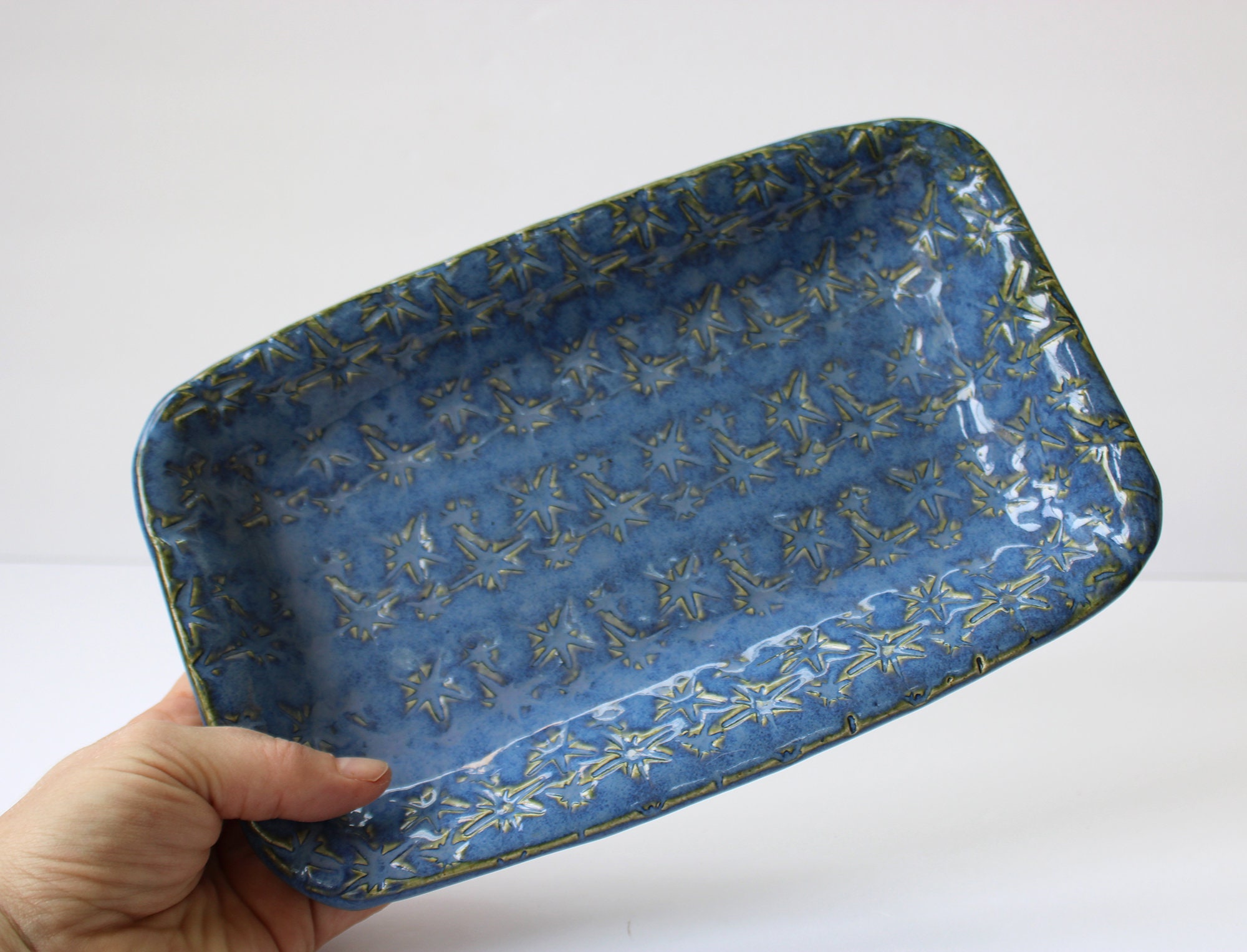 Blue Retro Stars Tray Platter Handmade Pottery Bright Cobalt Ceramic ...