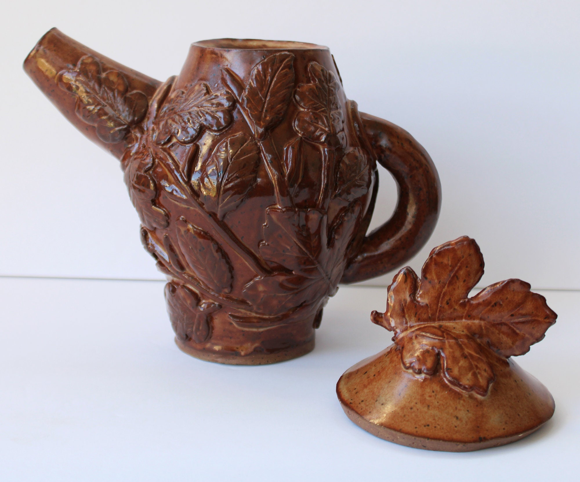 Forest Leaves Boho Teapot Hand Built Sculptural Handmade Pottery Brown ...