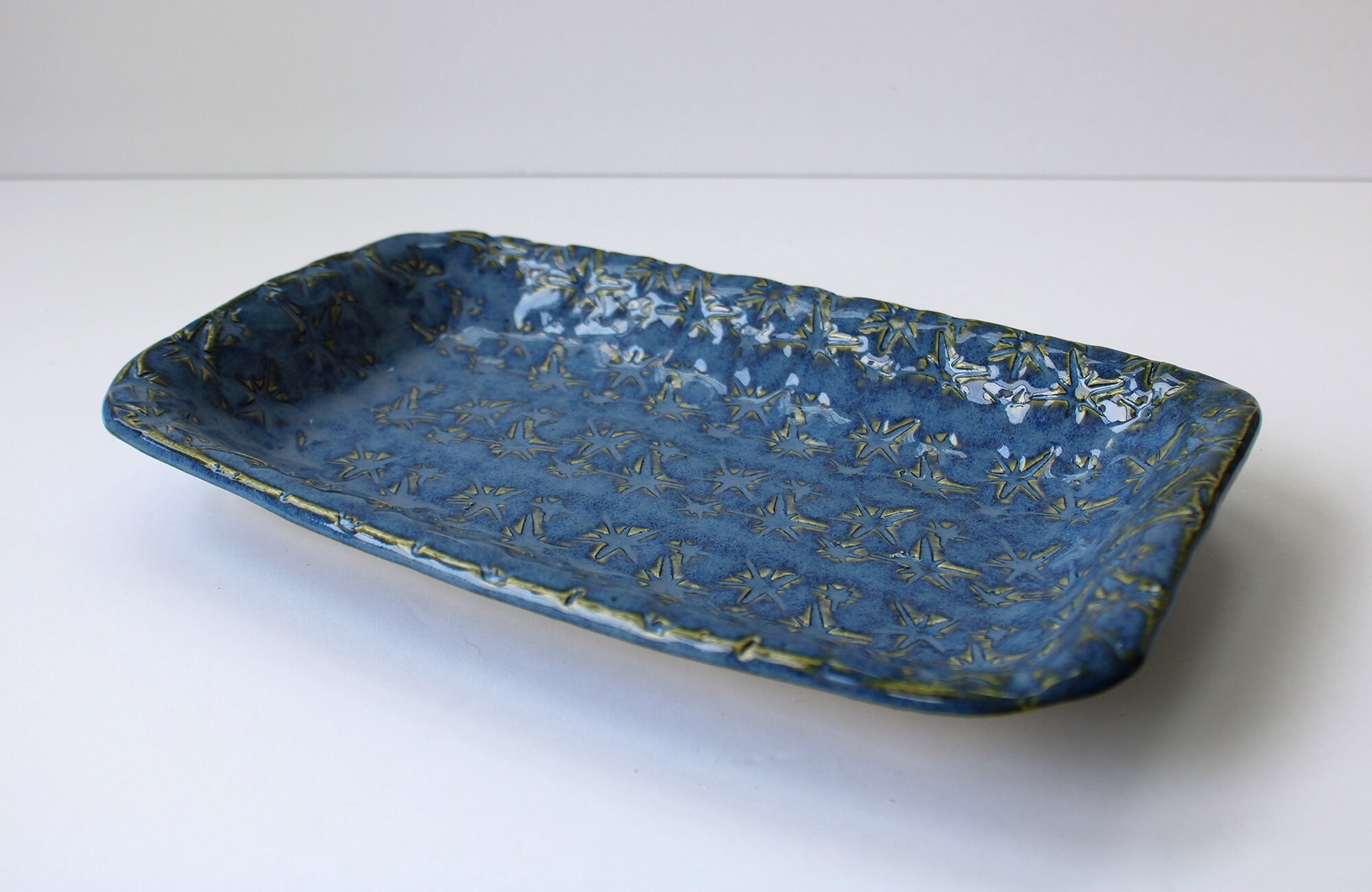 Blue Retro Stars Tray Platter Handmade Pottery Bright Cobalt Ceramic ...