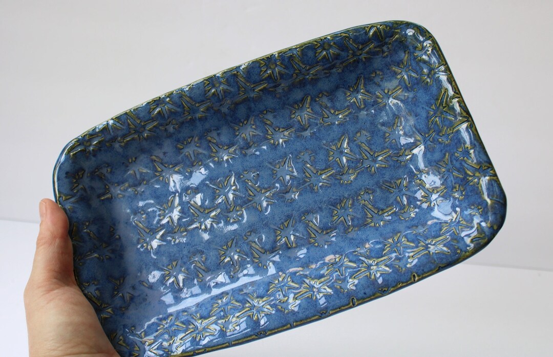 Blue Retro Stars Tray Platter Handmade Pottery Bright Cobalt Ceramic ...