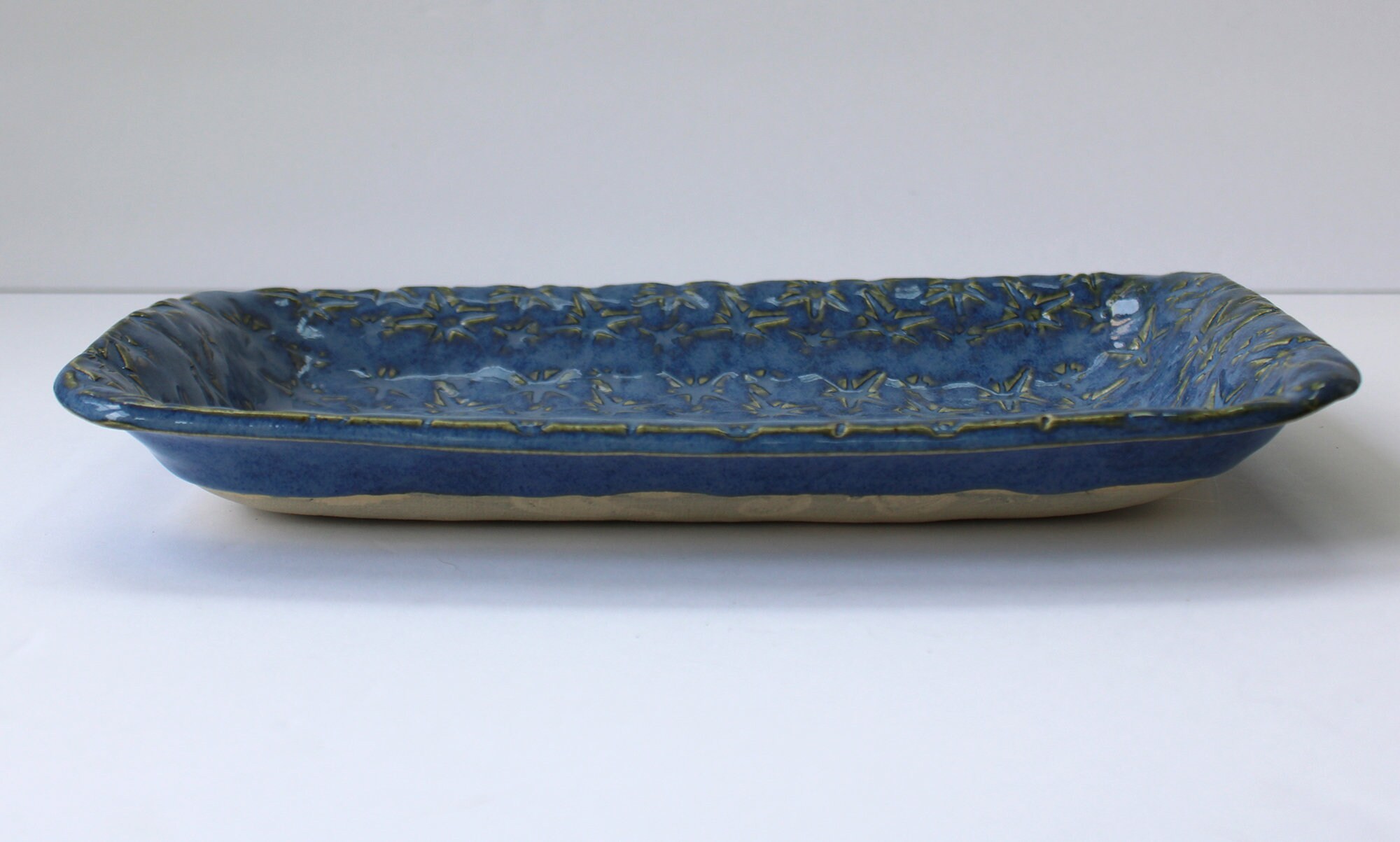 Blue Retro Stars Tray Platter Handmade Pottery Bright Cobalt Ceramic ...