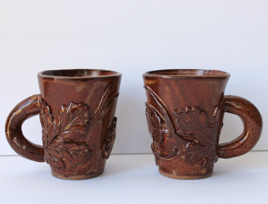 Forest Leaves Boho Mugs Hand Built Sculptural Handmade Pottery Brown ...