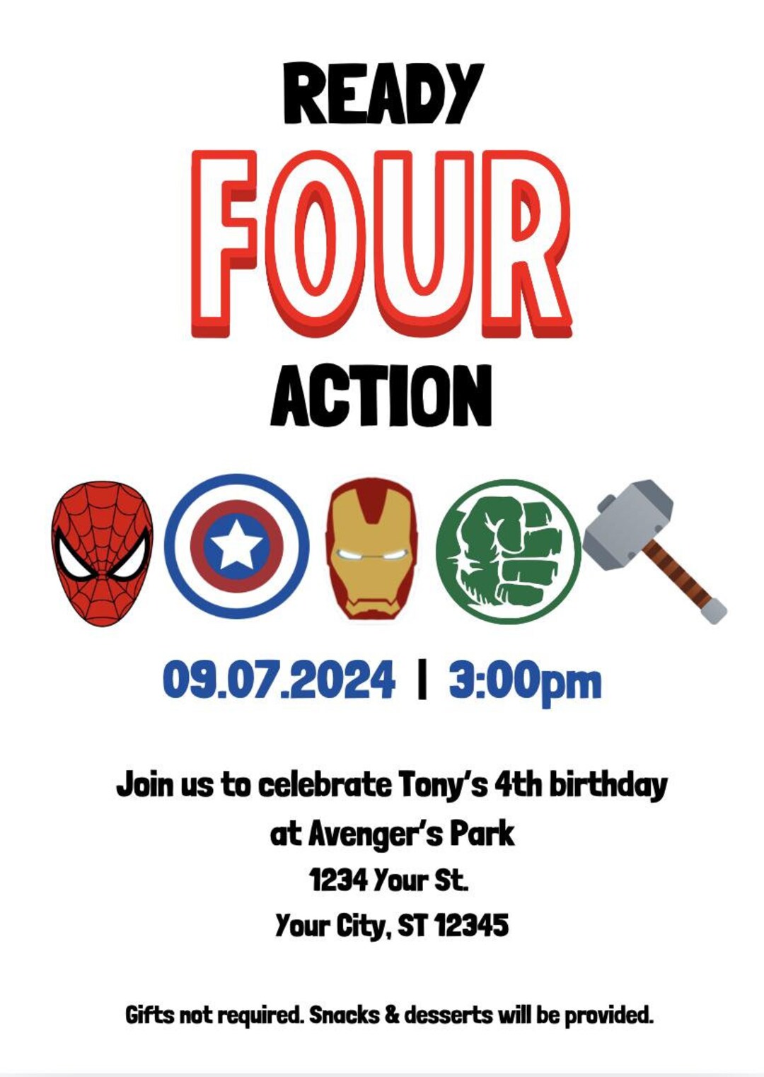 Ready Four Action Birthday Invitation | Digital Download Template - Etsy