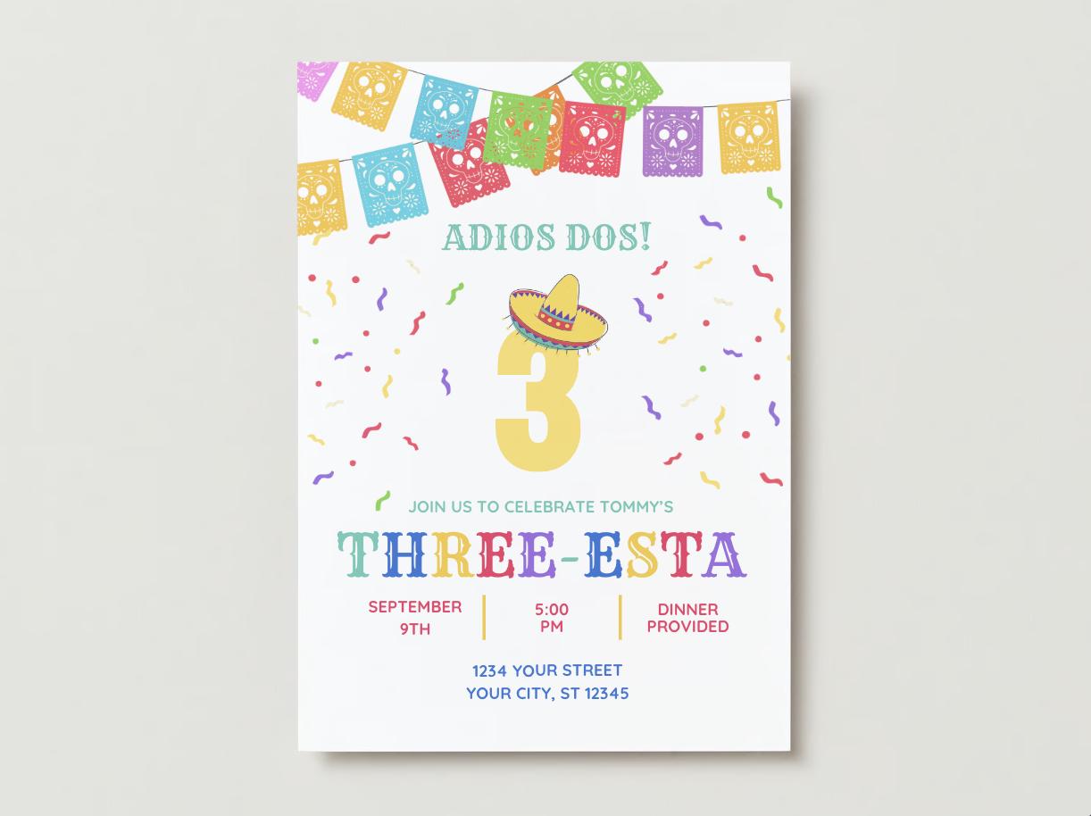 Three-esta Birthday Invitation | Digital Download Template - Etsy