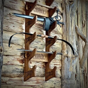 Oak Weapon Rack With Raven Carving for 5 Items - Etsy