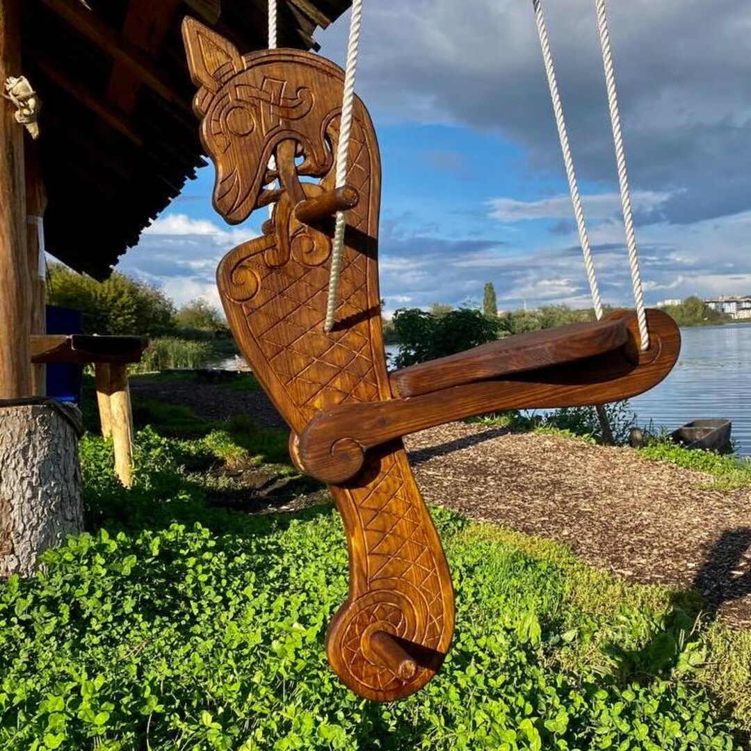 Hand-carved Viking Dragon Wooden Swing for Kids – Durable Adventure ...