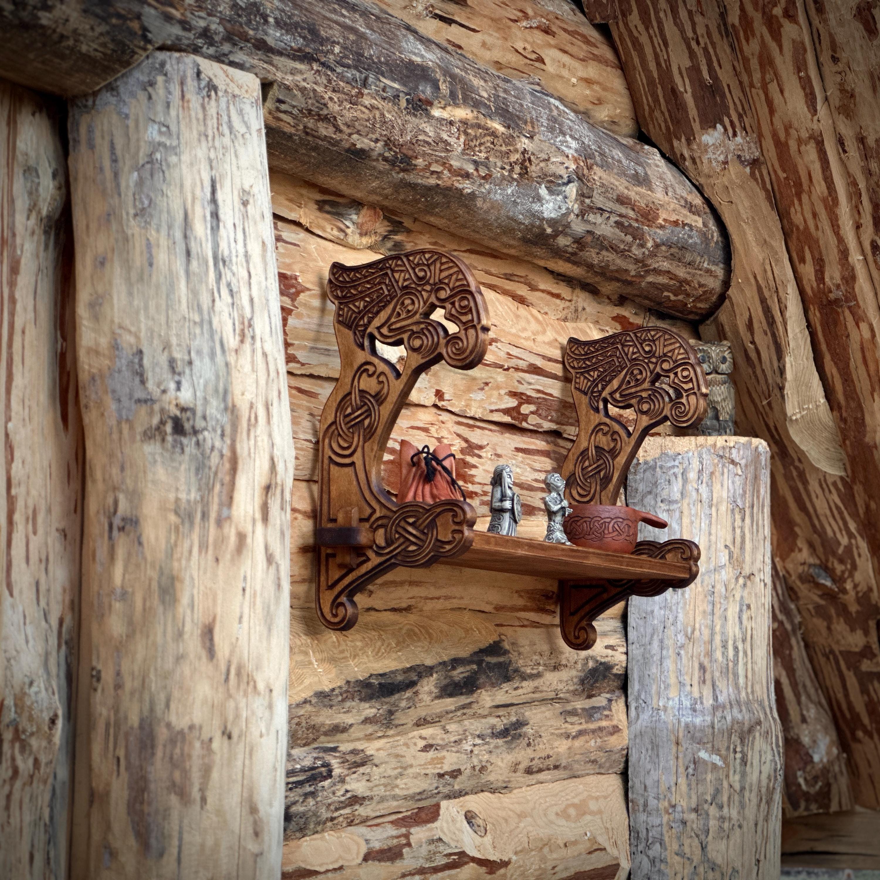 Handmade Viking Wall Shelf Ravens Rustic Medieval Wood Decor - Etsy