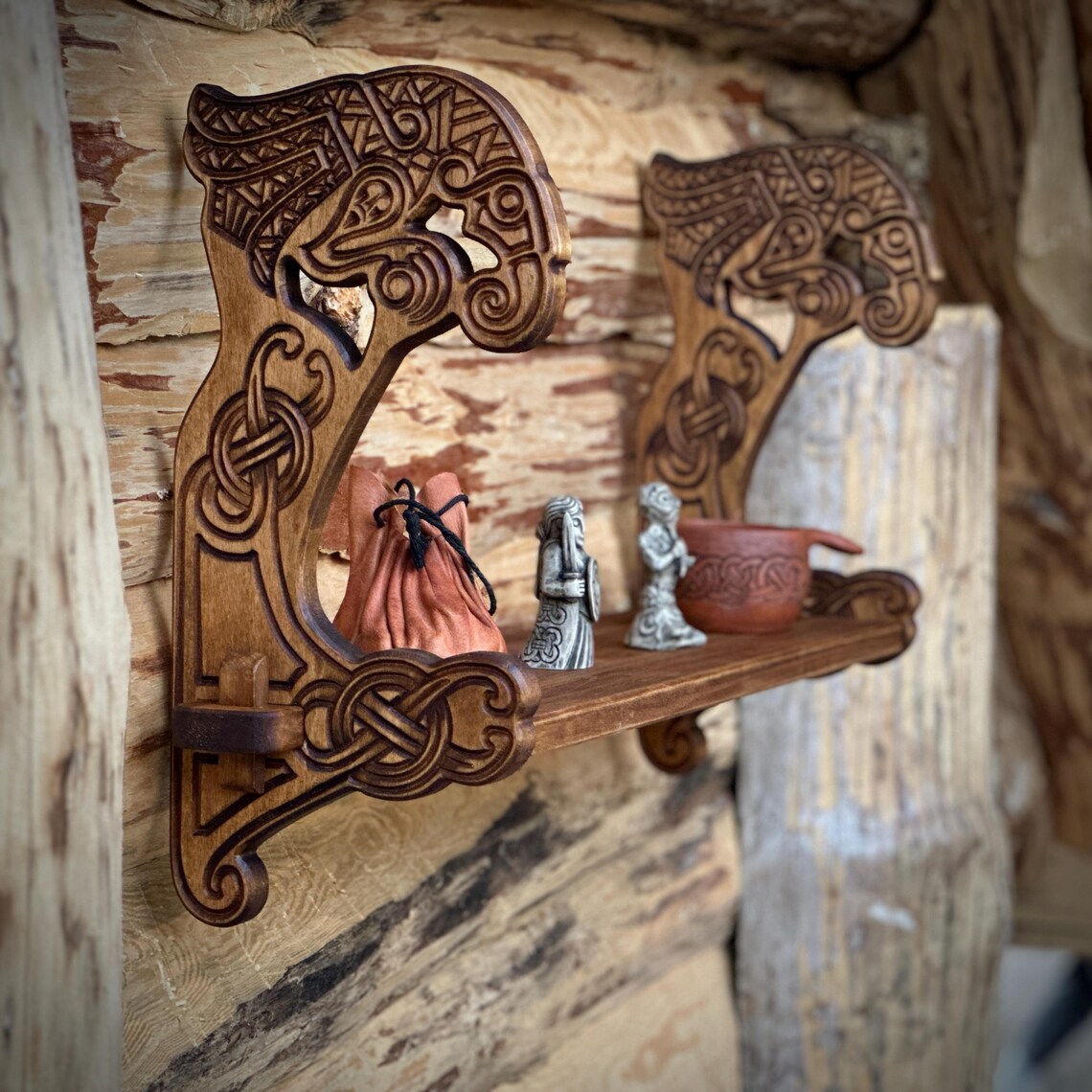 Handmade Viking Wall Shelf Ravens Rustic Medieval Wood Decor - Etsy