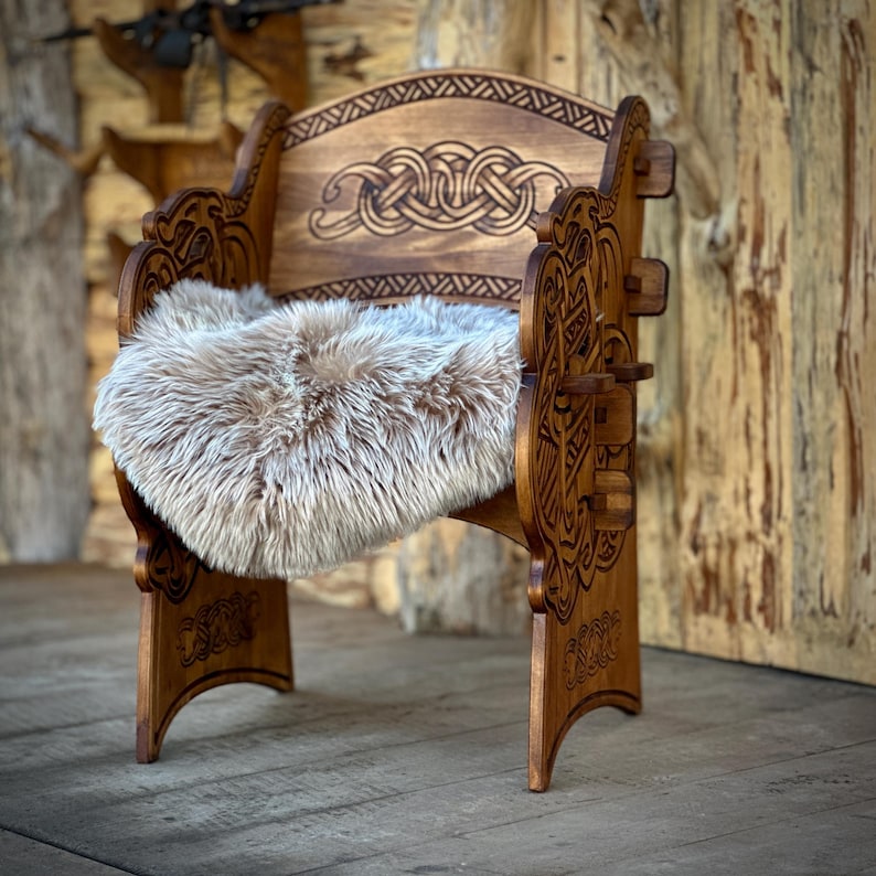 Handmade Folding Viking Chair Dragon Urnes With Scandinavian Knotwork ...