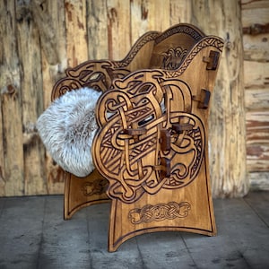 Handmade Folding Viking Chair Dragon Urnes With Scandinavian Knotwork ...