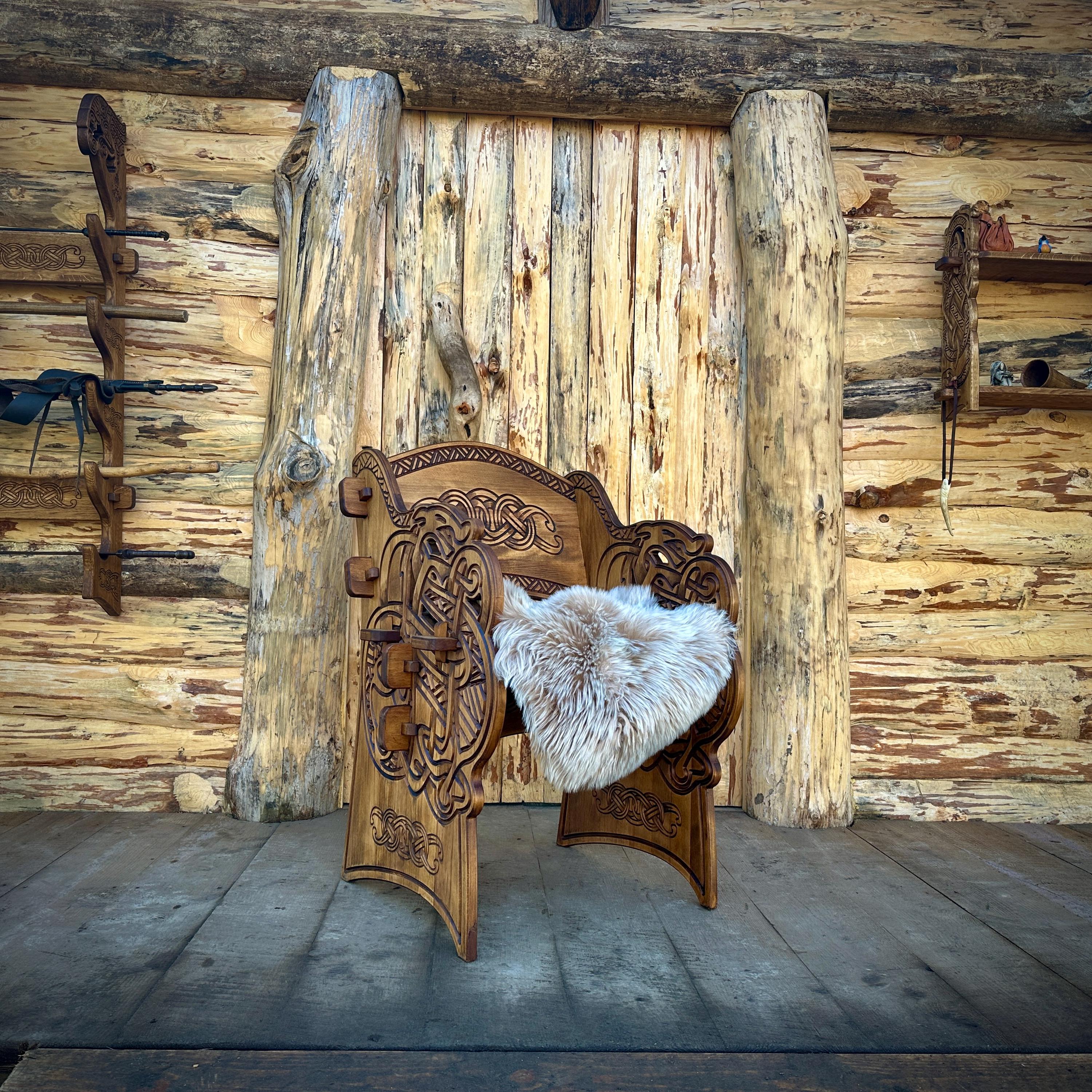 Handmade Folding Viking Chair Dragon Urnes With Scandinavian Knotwork ...