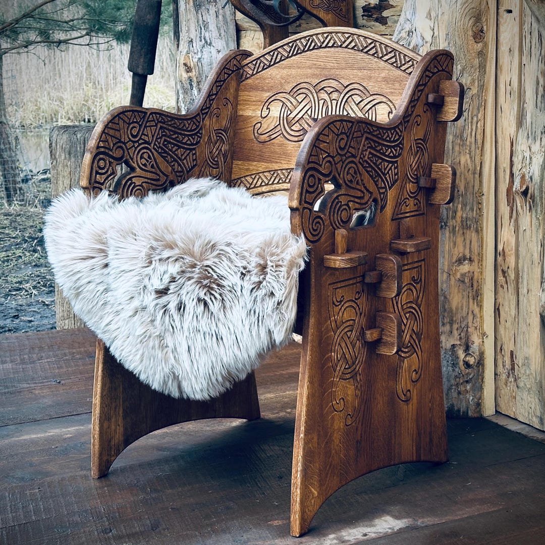 Oak Chair With Raven Carving Inspired by Ancient Wendell Fibula Wider ...
