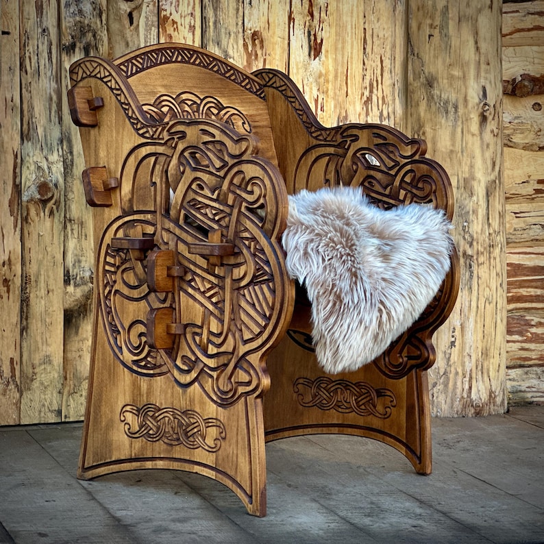 Handmade Folding Viking Chair Dragon Urnes With Scandinavian Knotwork ...