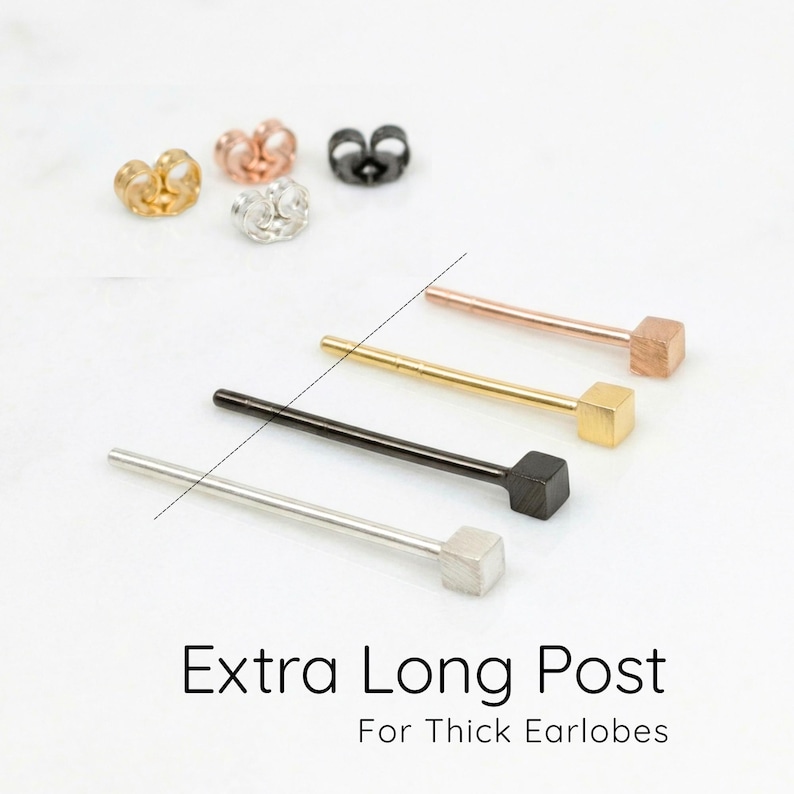 Extra Long Post Earrings for Thick Earlobe | Gold Plated Over 925 ...