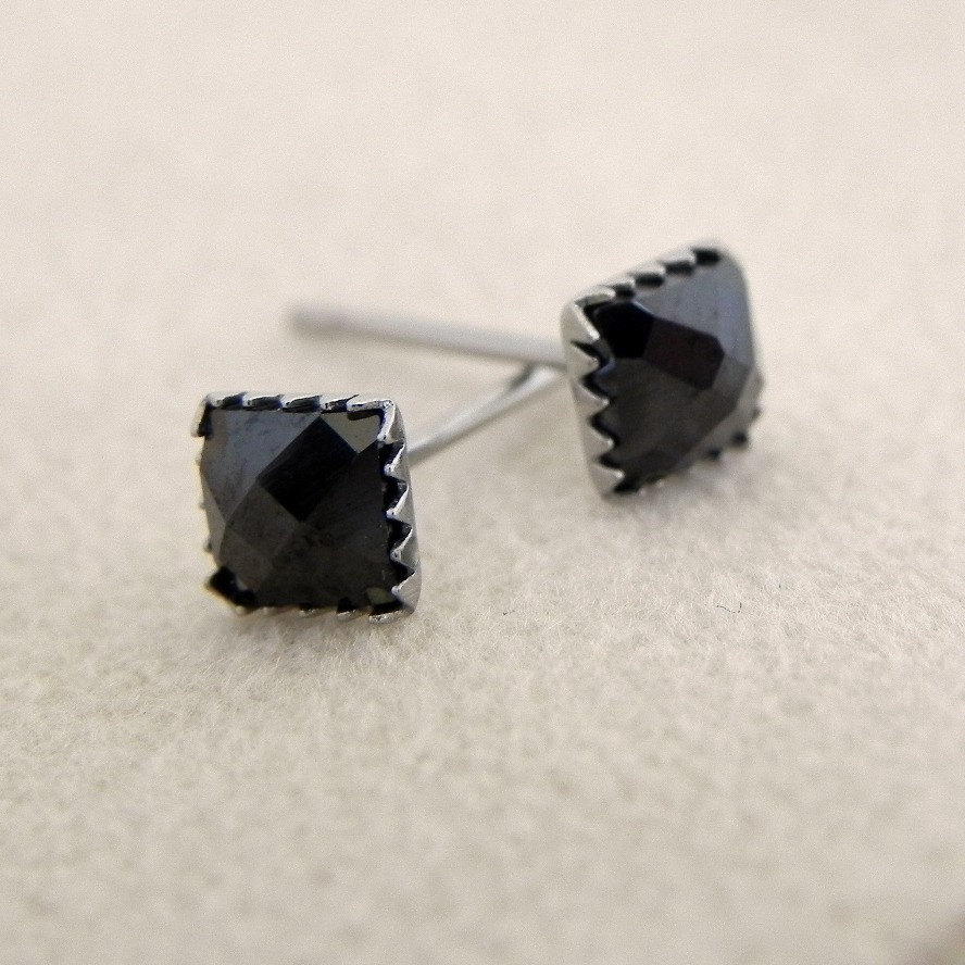 Men's Stud Earrings Square Black Diamond Cz Studs Black - Etsy