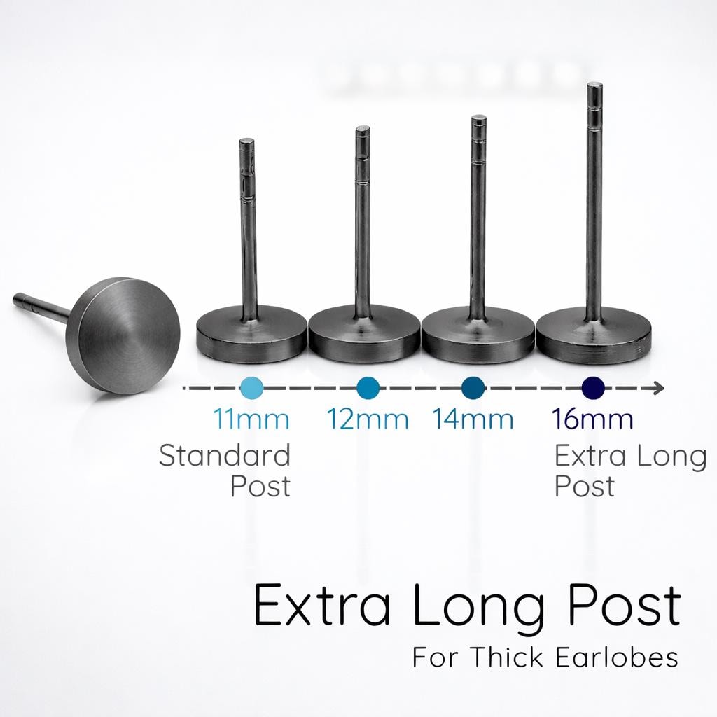 Extra Long Post Stud Earrings for Thick Earlobes | Gunmetal Black on ...
