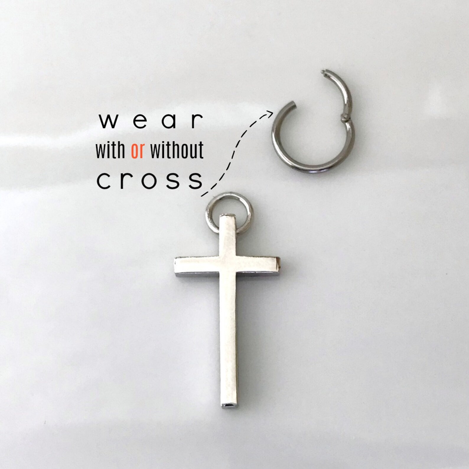 Cross Hoop Earring for Men, Pierced Earring, Smooth Hoop Earring ...