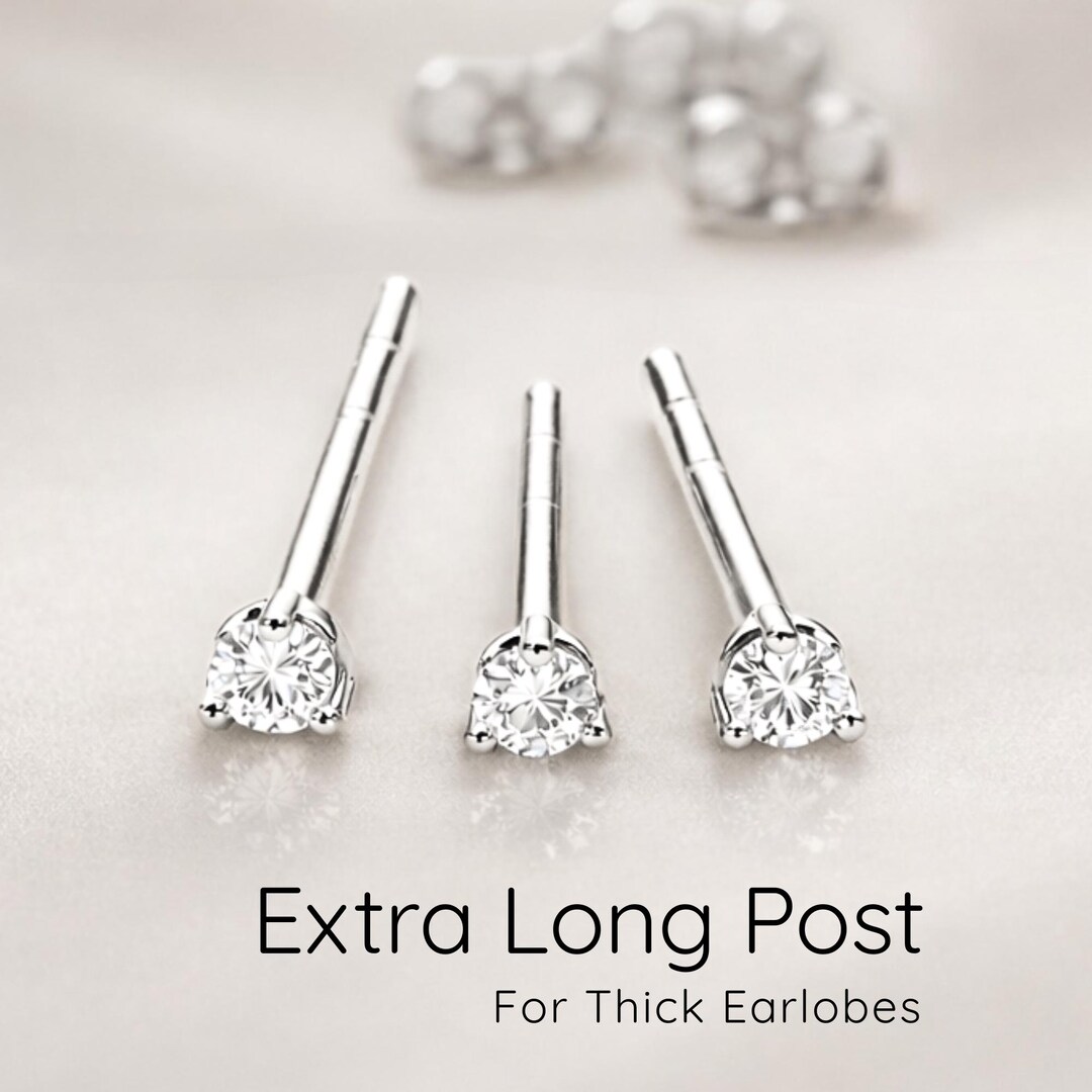 Extra Long Post CZ Diamond Stud Earrings | for Thick Earlobes | 925 ...