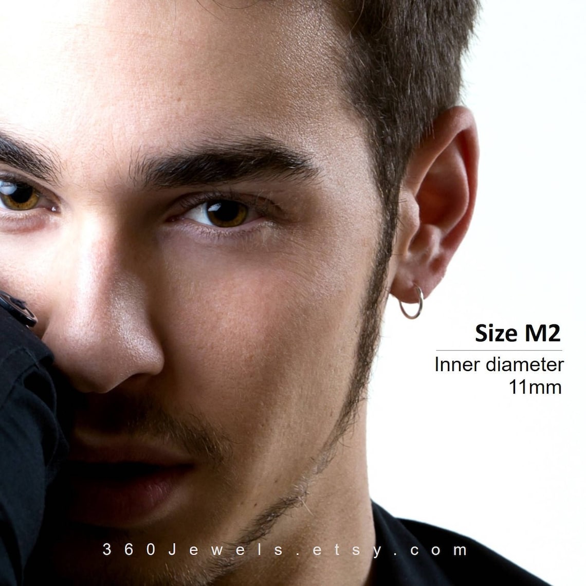 Mens Hoop Earrings, Continuous Endless Hoop Earrings, White Gold Plated ...