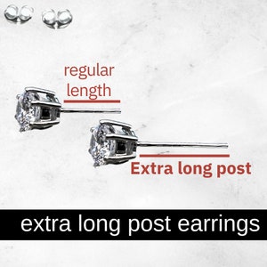 Extra Long Post CZ Stud Earrings for Thick Earlobes | Sterling Silver ...