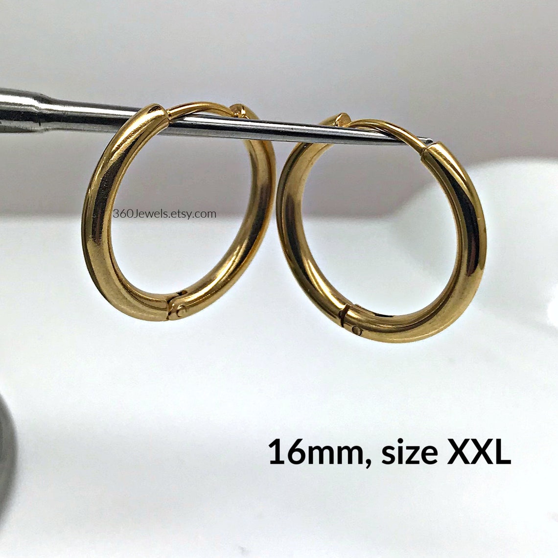 Gold stainless steel hoop earrings for men men's | Etsy