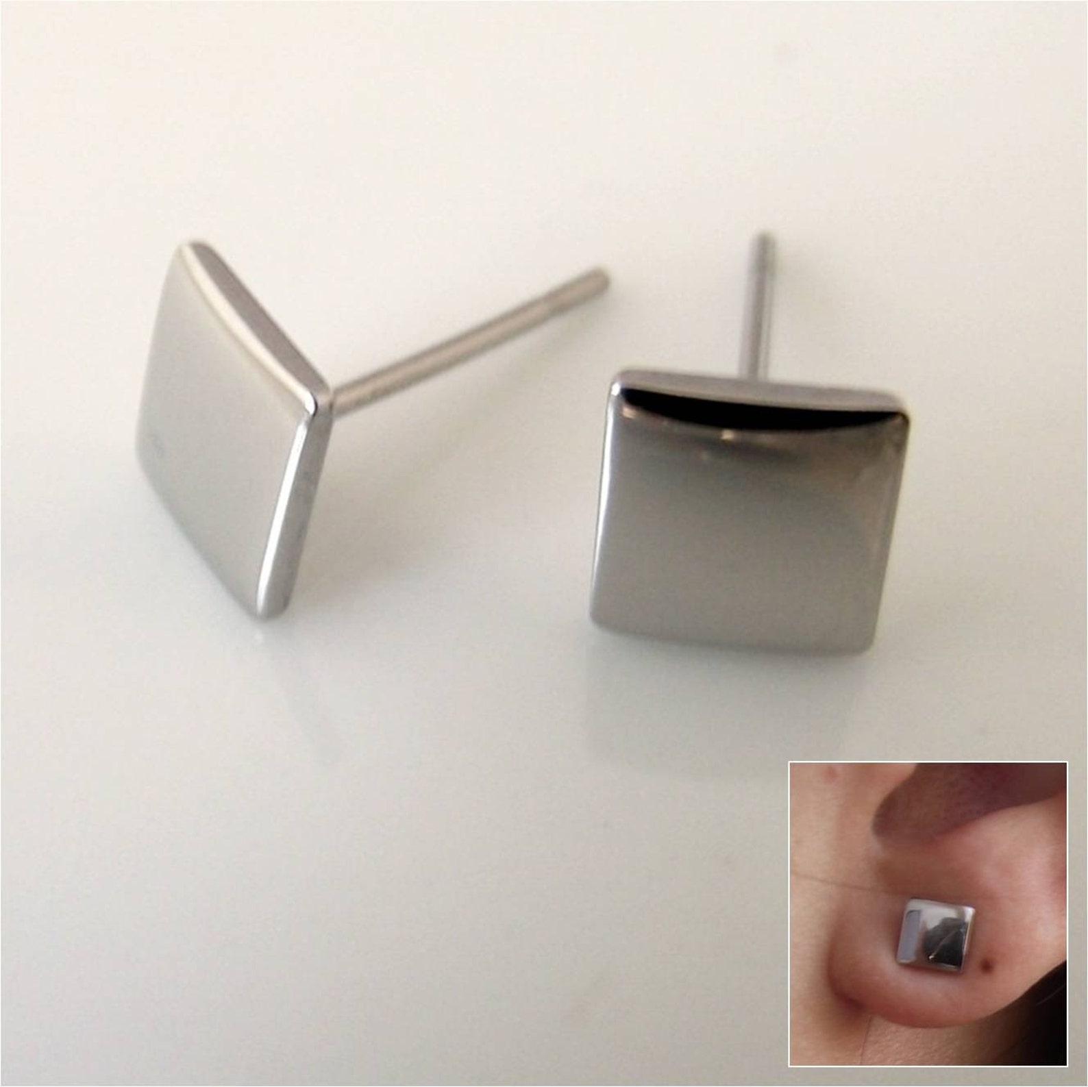 Oblate Steel Square Stud Earrings, Men's Stud Earrings, Stainless Steel ...