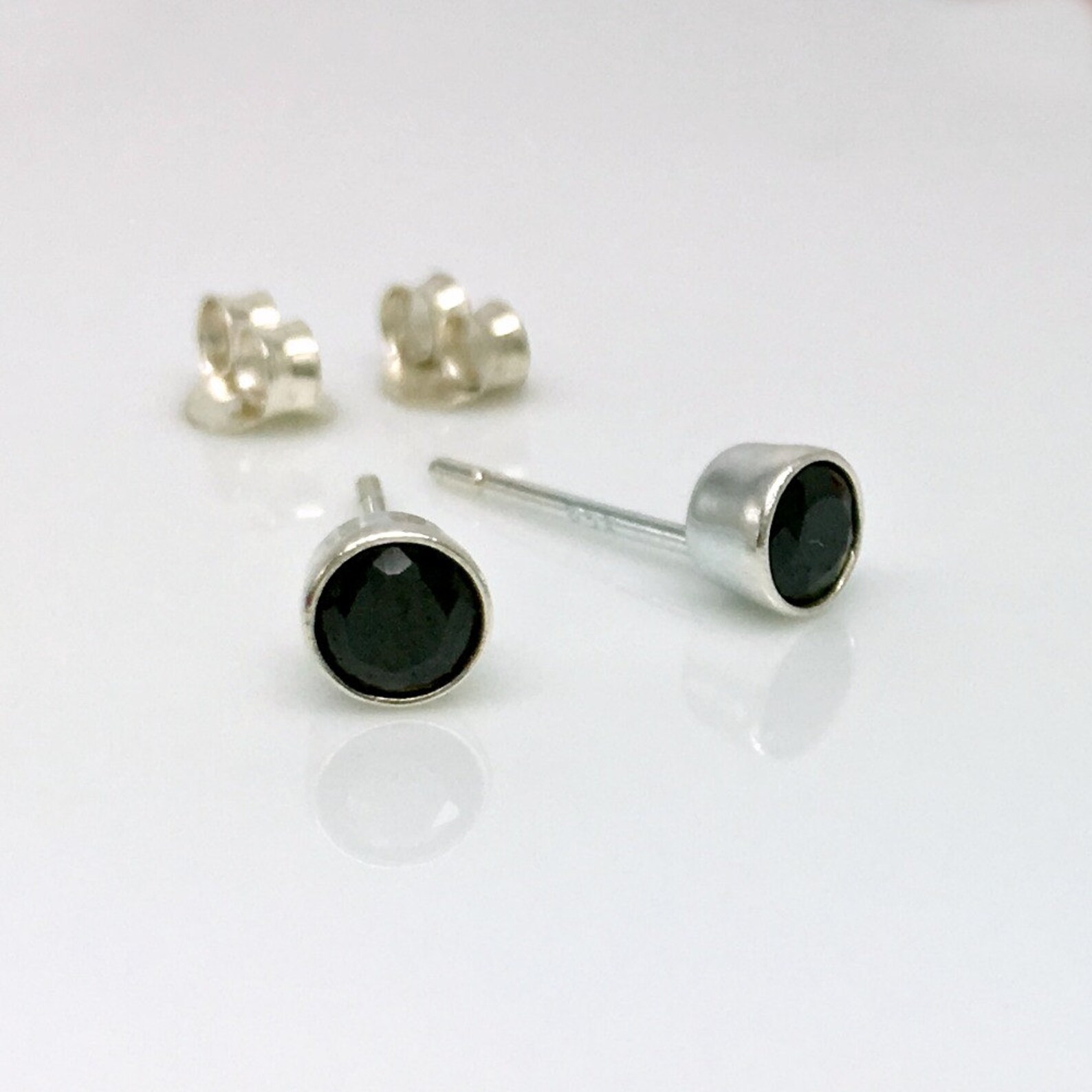 Midnight Moon Stud Earrings, Men's Stud Earrings, Diamond Cz Bezel Stud ...