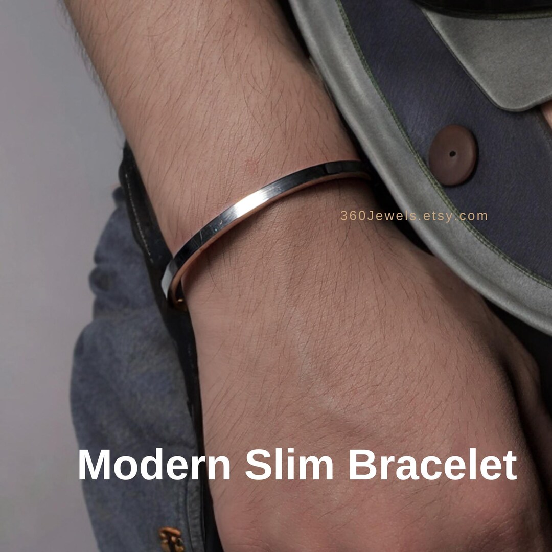 Modern Slim Men's Bracelet, Stainless Steel Bracelet, Men's Silver ...