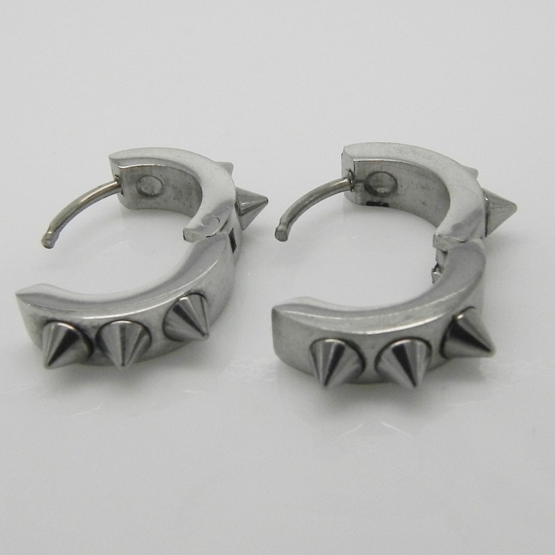 Mens Spike Earrings Silver Huggie Hoop Spiked Huggie Earring | Etsy