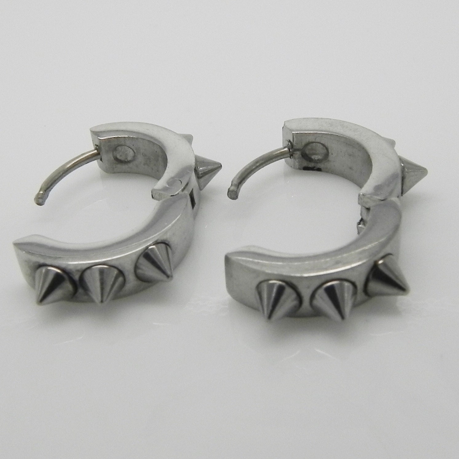 Mens Spike Earrings Silver Huggie Hoop Spiked Huggie Earring - Etsy