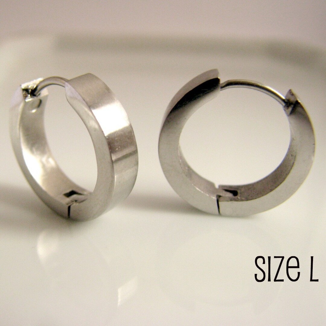 Silver Hoop Earrings for Men, Nebula Steel Hoop Earrings, Men's Hoop ...