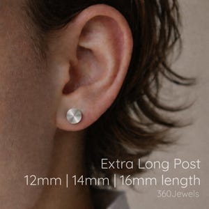 Extra Long Post Stud Earrings for Thick Earlobes | White Gold on 925 ...