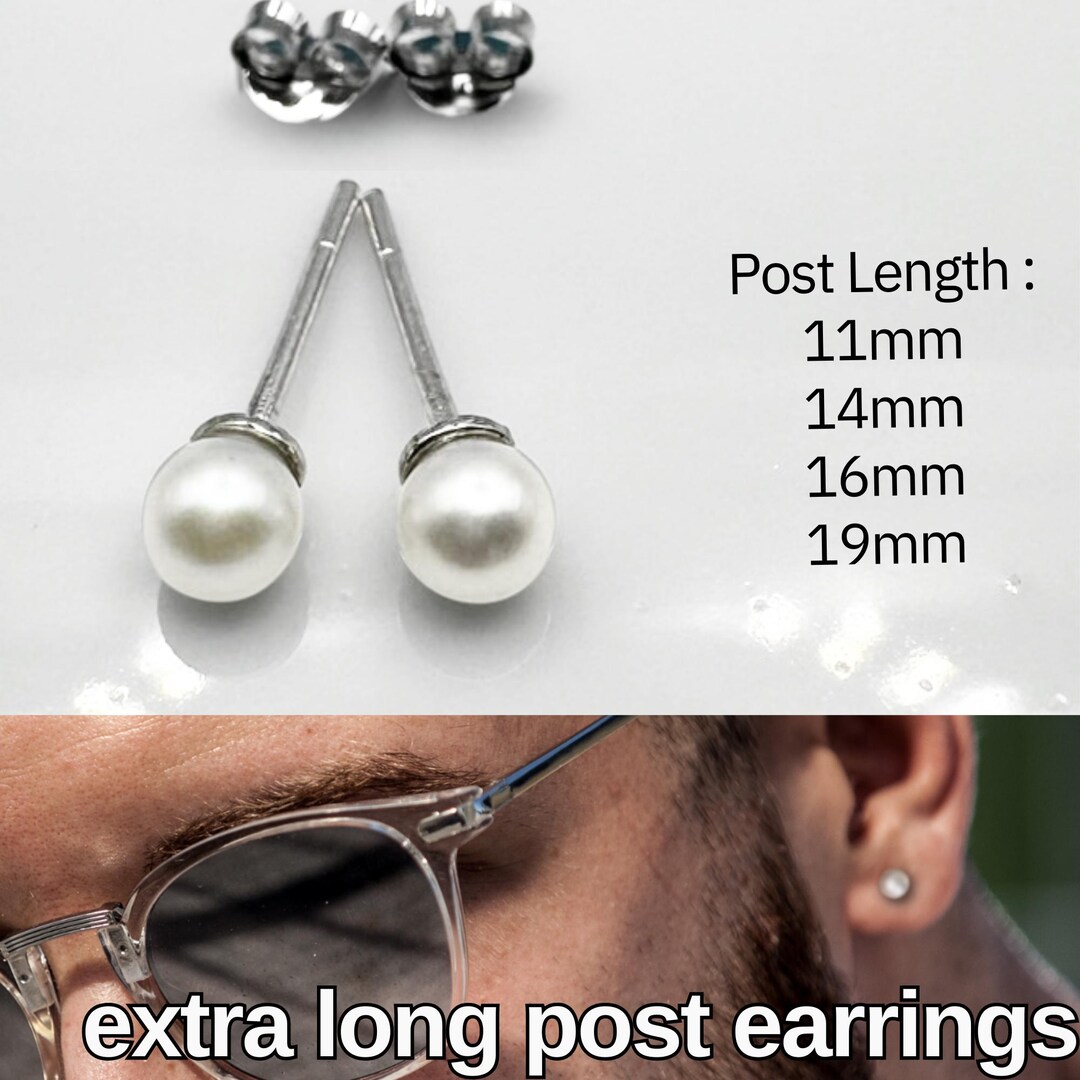 Extra Long Post "perfectly Round Fresh Water Pearl" Stud Earrings for ...