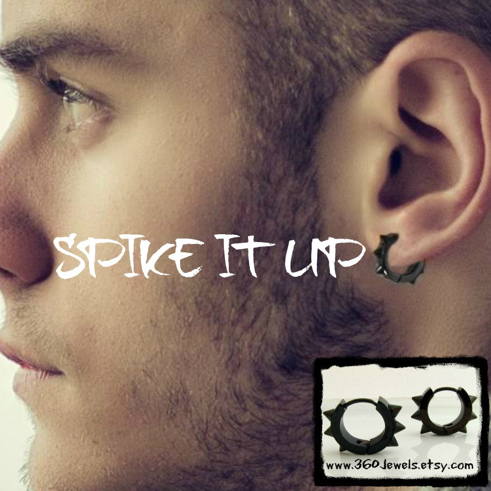 Mens Spike Earrings Black Huggie Hoop Ear Cartilage Piercing - Etsy