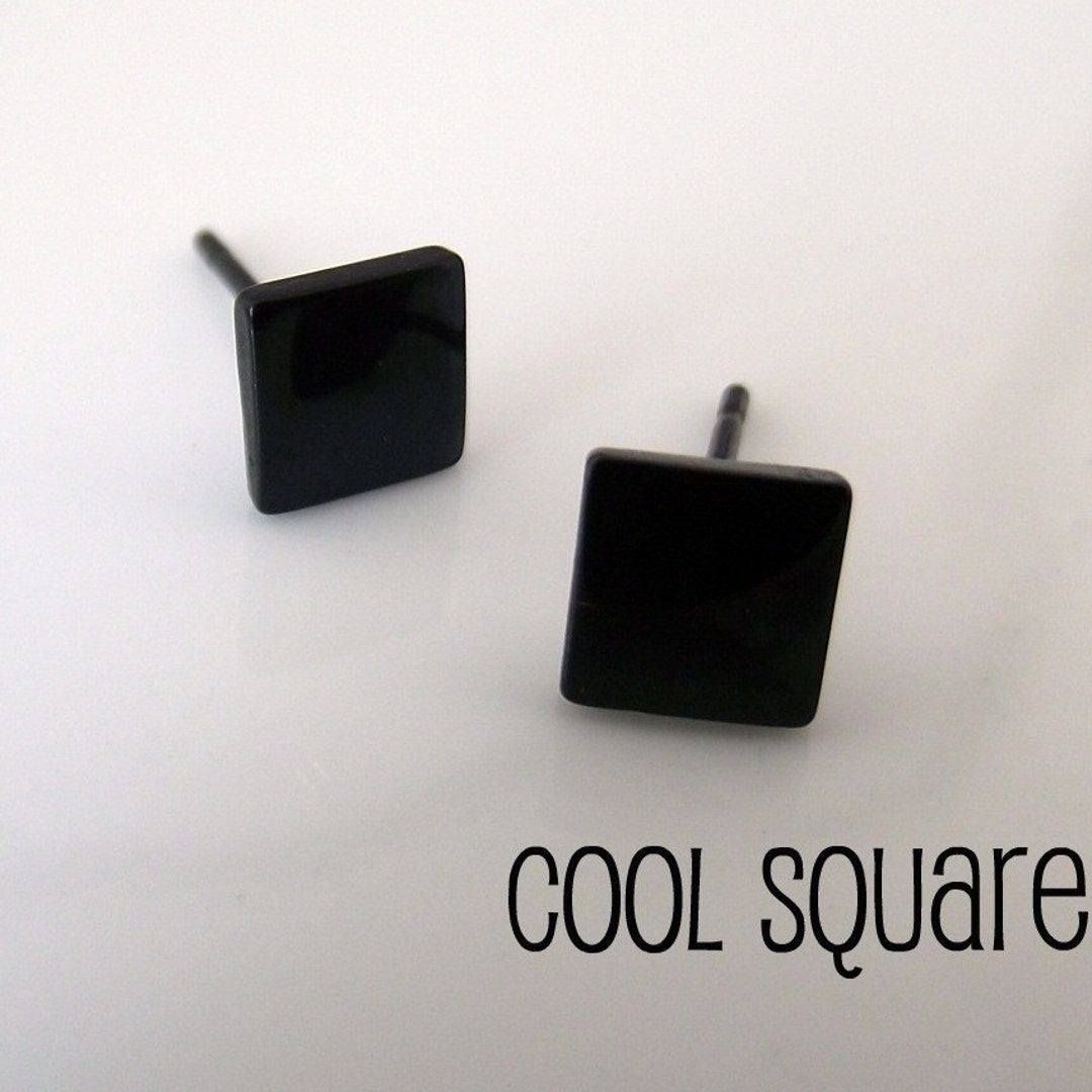 Men's Stud Earrings, Men's Earrings Studs, Black Steel Square Stud ...