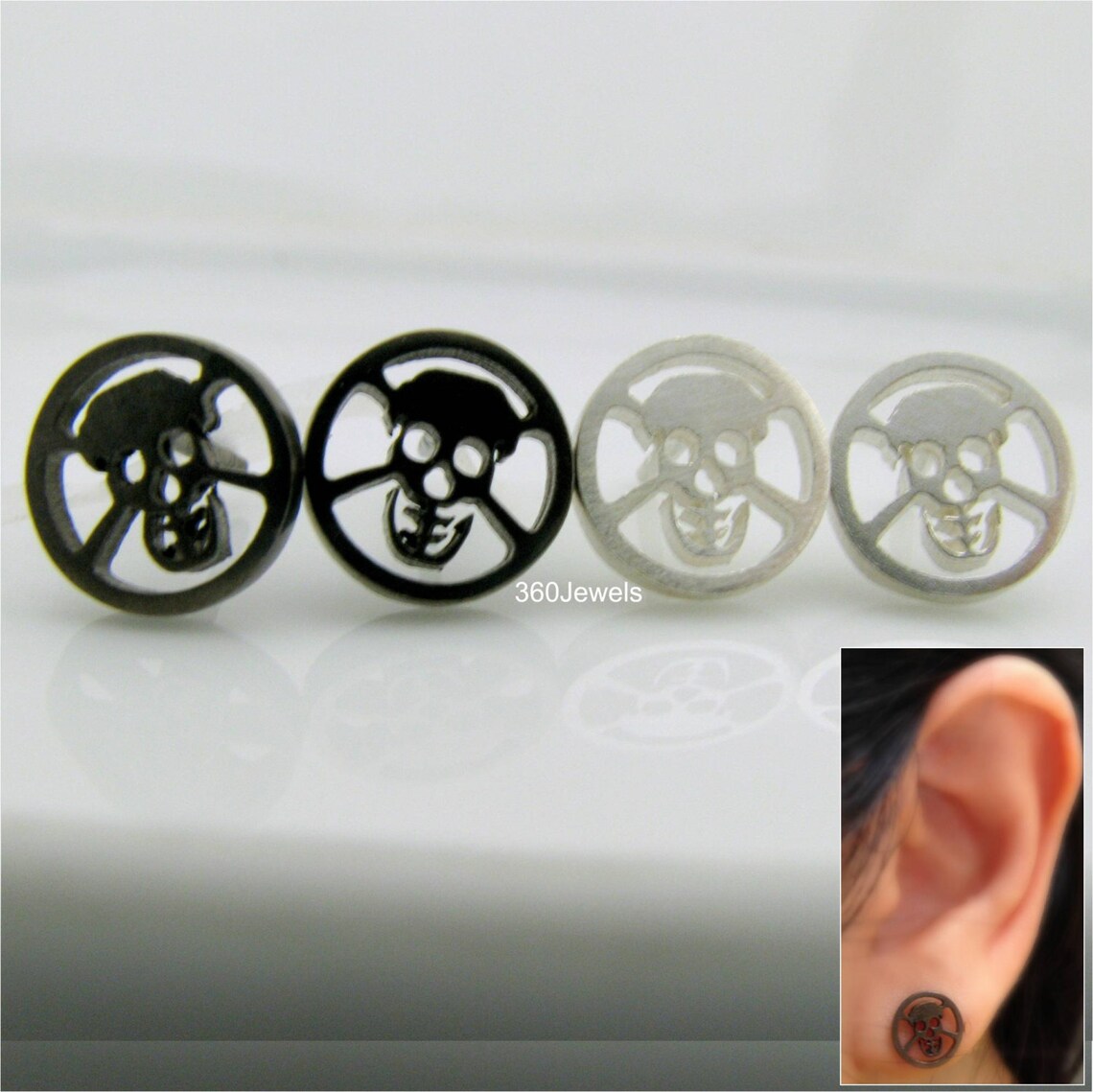 Skull Coin Cut Out Stud Earrings Men's Stud Earrings - Etsy