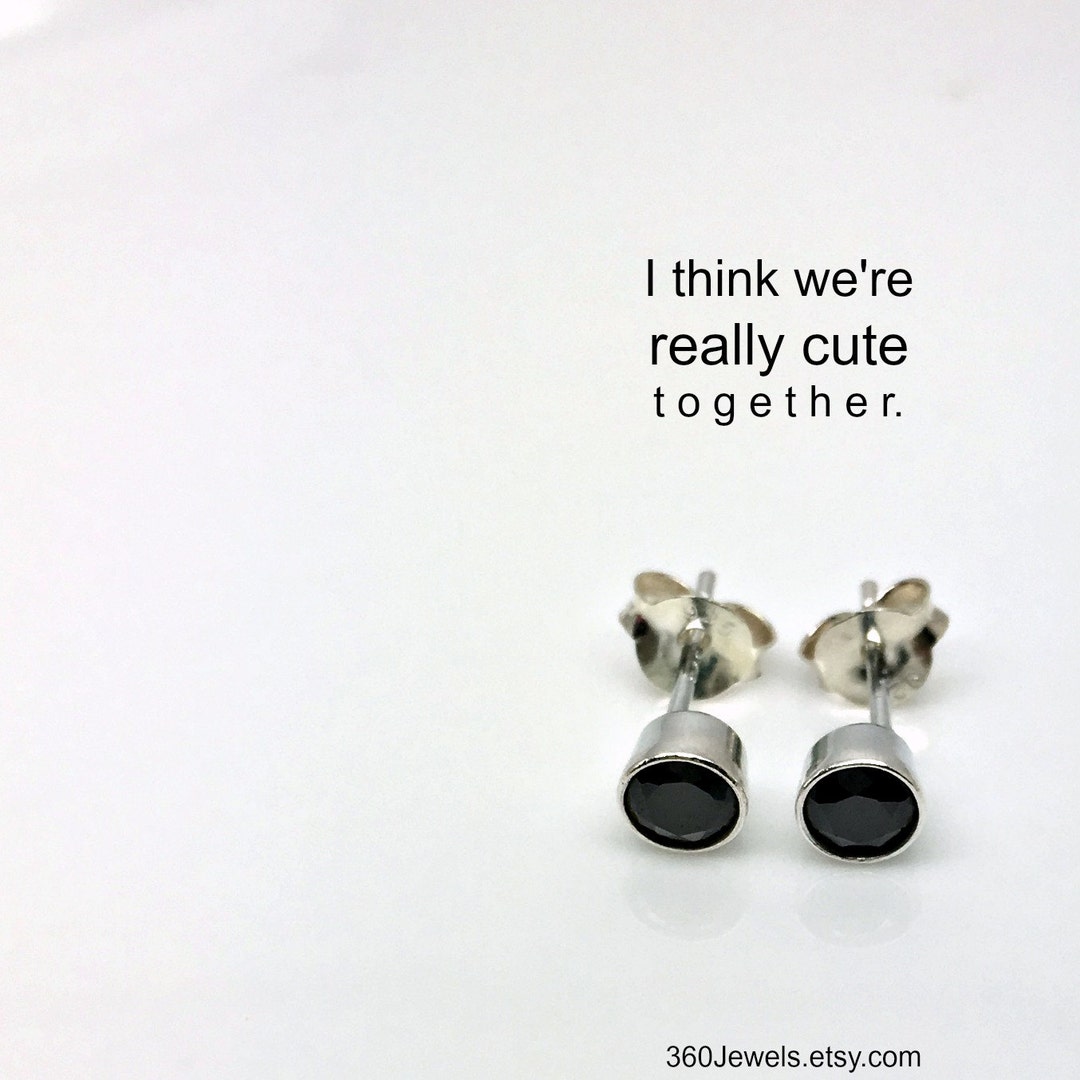 Midnight Moon Stud Earrings, Men's Stud Earrings, Diamond Cz Bezel Stud ...