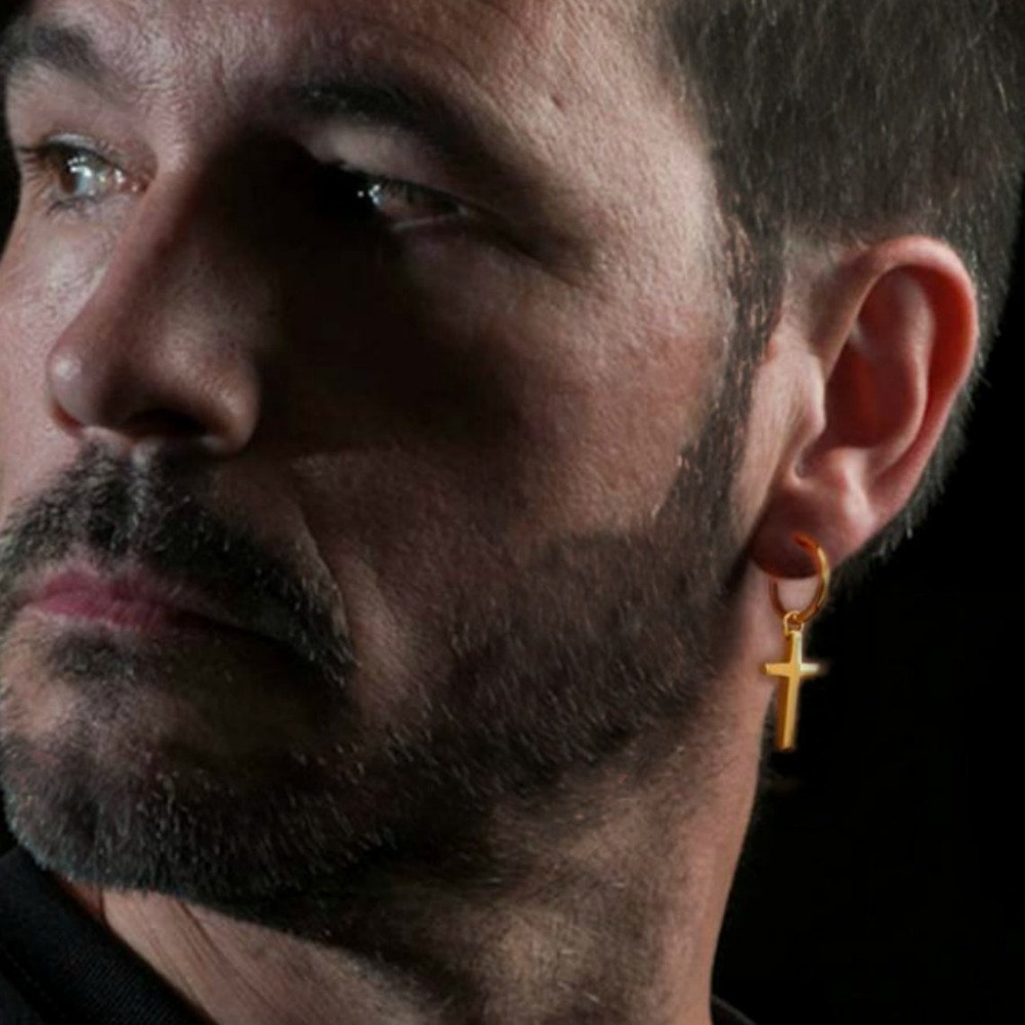 Gold Cross Earring for Men Cross Hoop Earring Clip on and | Etsy